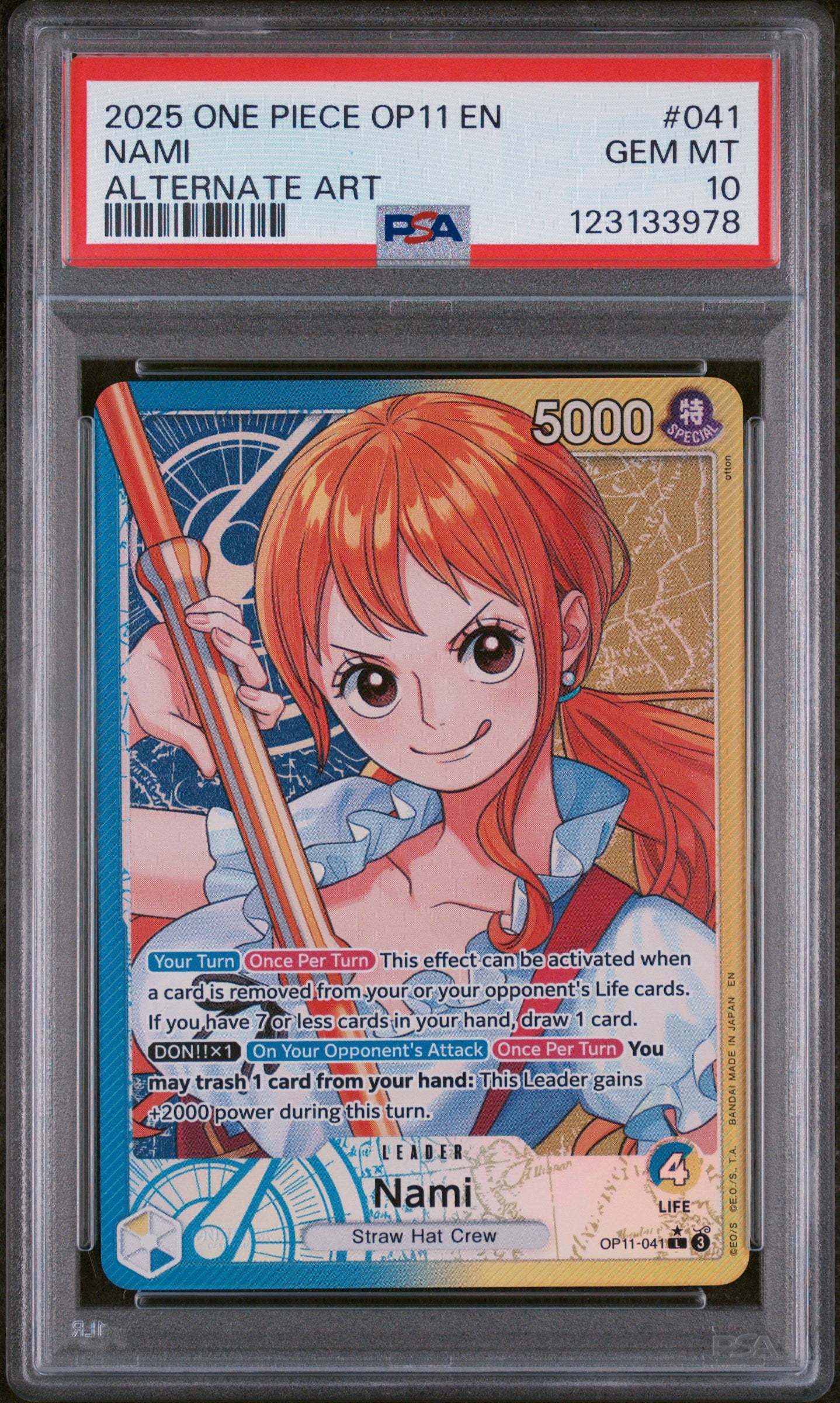 NAMI ALTERNATE ART 2025 ONE PIECE OP11-A FIST OF DIVINE SPEED PSA GEM ...